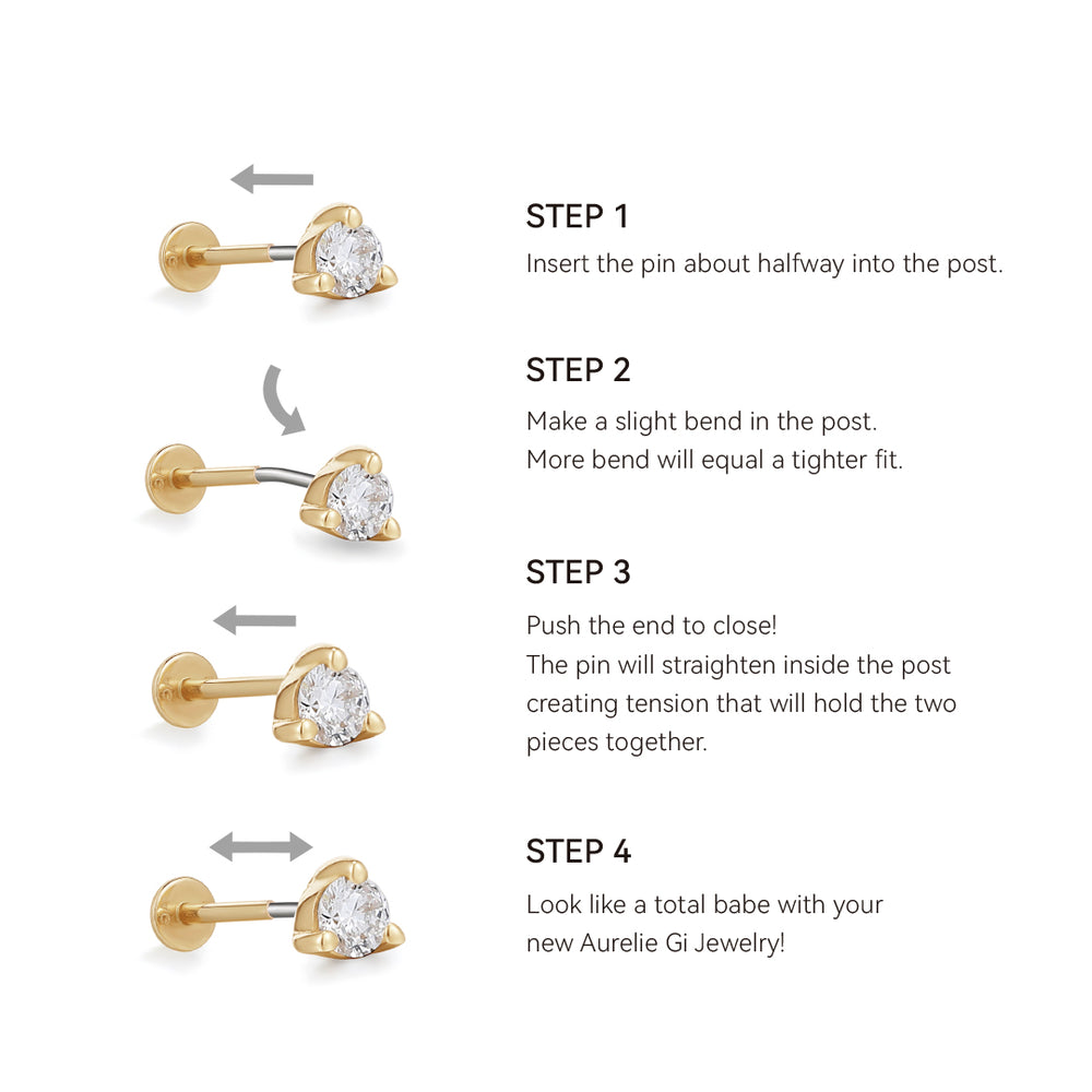 ADELE | Single Diamond Threadless Flatback Earring